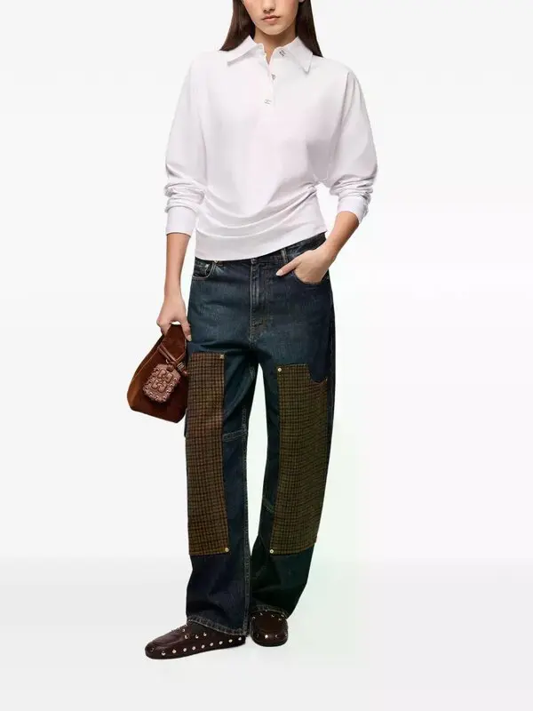 GANNI Cotton Jersey Polo Shirt With Ruched Detailing