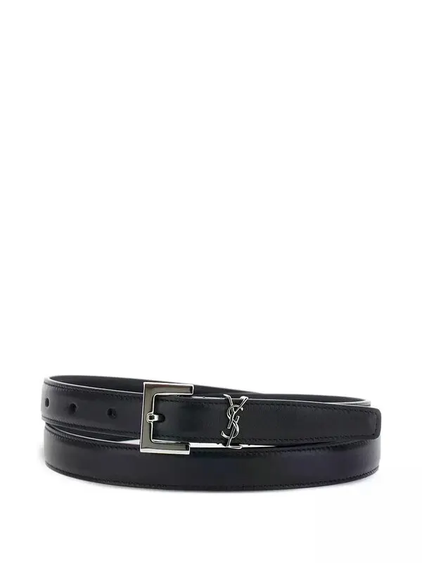 Saint Laurent Cassandre Leather Belt - Black