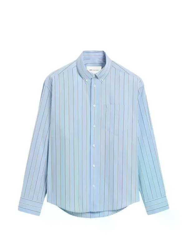 AMI Paris Boxy Striped Cotton Shirt With Embossed De Coeur