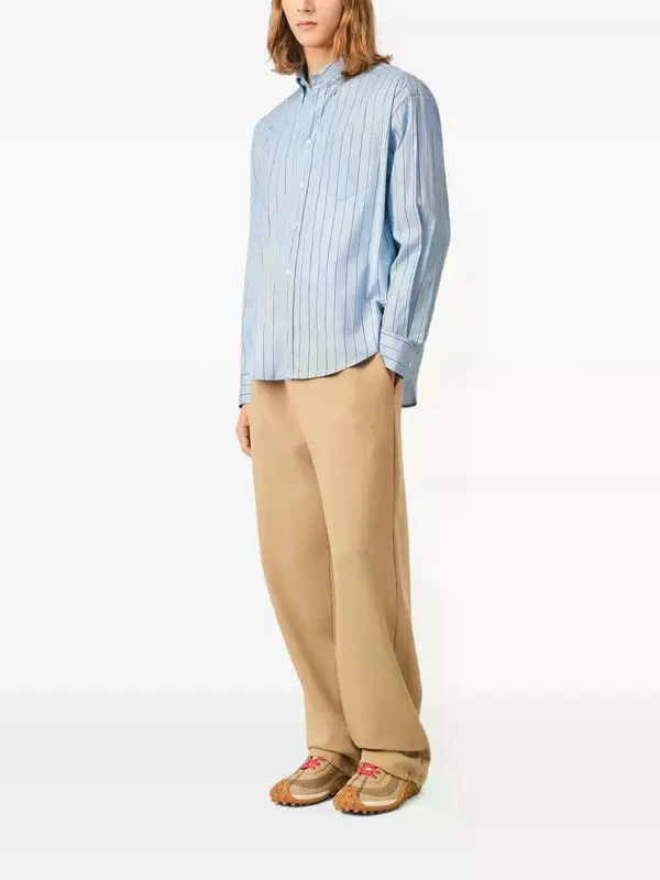 AMI Paris Boxy Striped Cotton Shirt With Embossed De Coeur