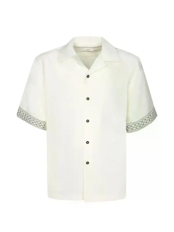 Commas Embroidered-cuff Short-sleeve Shirt - White