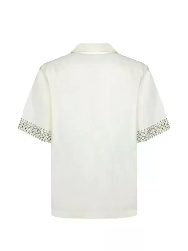 Commas Embroidered-cuff Short-sleeve Shirt - White