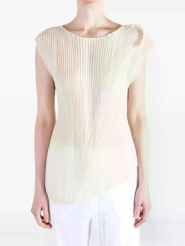 Issey Miyake Off-white Plissé Effect Asymmetric Top