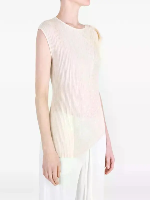 Issey Miyake Off-white Plissé Effect Asymmetric Top