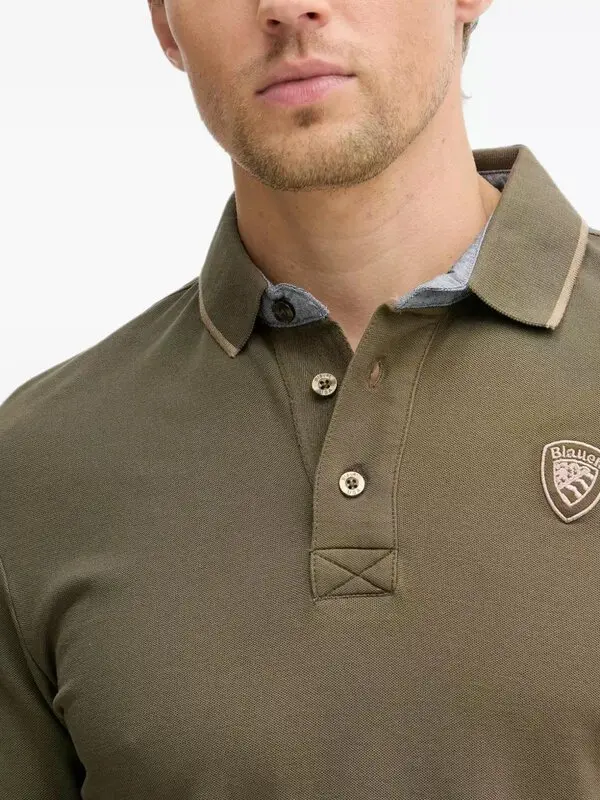 BLAUER. Logo-patch Piqué Polo Shirt