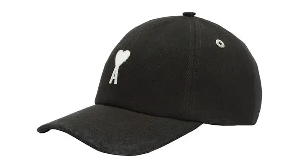 AMI Paris Cotton Baseball Cap With De Coeur Felt Patch - Black