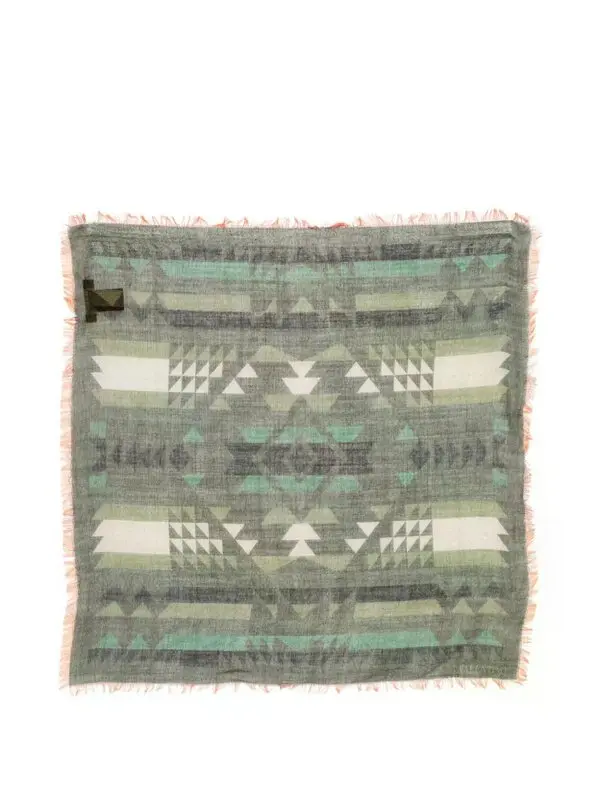 Valentino Garavani Geometric-print Frayed Scarf - Green