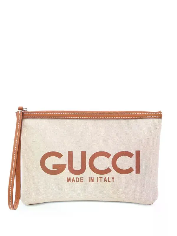 Gucci Logo Print Clutch Bag - Neutrals