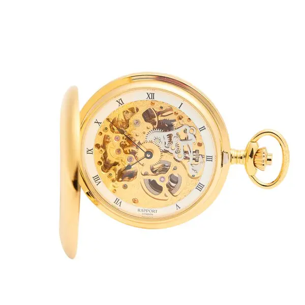 RAPPORT LONDON Double Hunter Skeleton Mechanical Pocket Watch - Gold