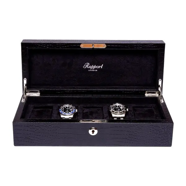 RAPPORT LONDON Brompton Five Watch Box In Crocodile-effect Leather - Black