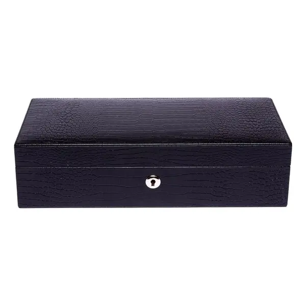 RAPPORT LONDON Brompton Five Watch Box In Crocodile-effect Leather - Black