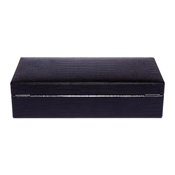 RAPPORT LONDON Brompton Five Watch Box In Crocodile-effect Leather - Black
