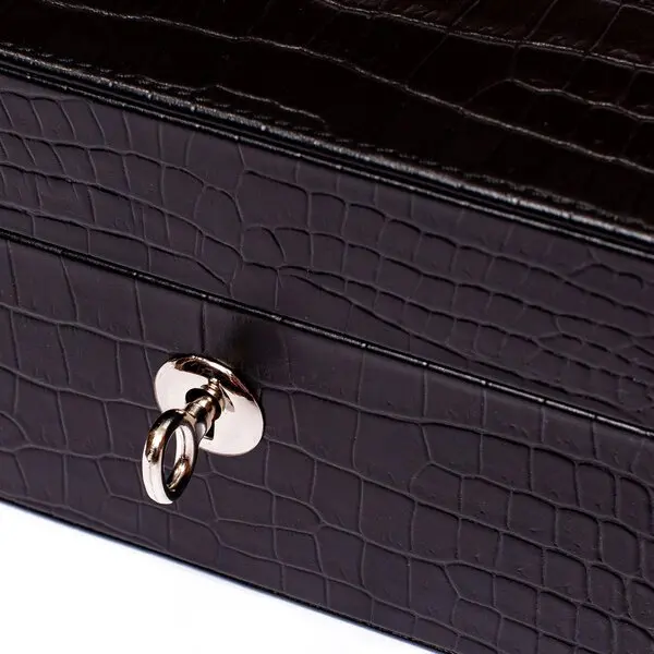 RAPPORT LONDON Brompton Five Watch Box In Crocodile-effect Leather - Black