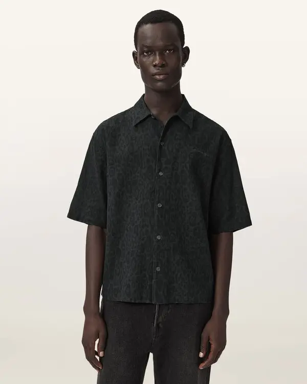ALLSAINTS Leopardo Oversized Linen Blend Shirt - Black