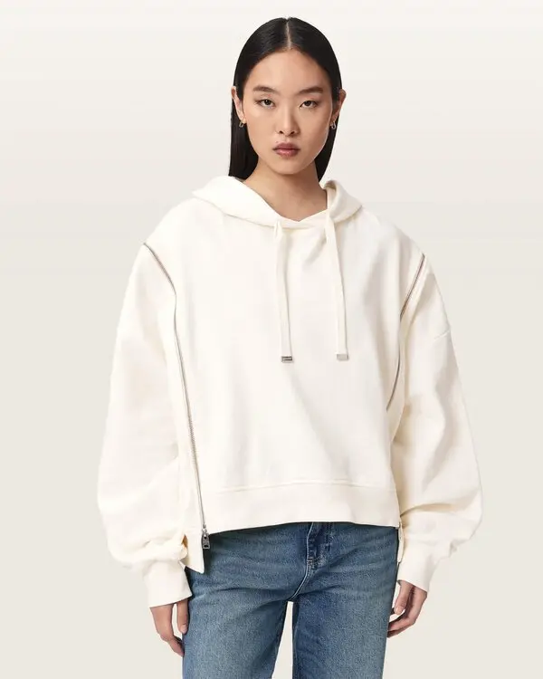 ALLSAINTS Ciara Oversized Zip Detail Hoodie - White