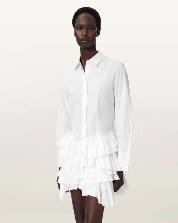 ALLSAINTS Kristi Ruffle Cotton Shirt Dress