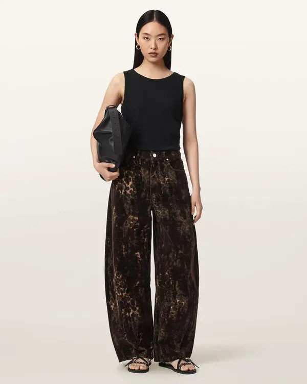 ALLSAINTS Jett Leopard Print Barrel Leg Jeans - Brown