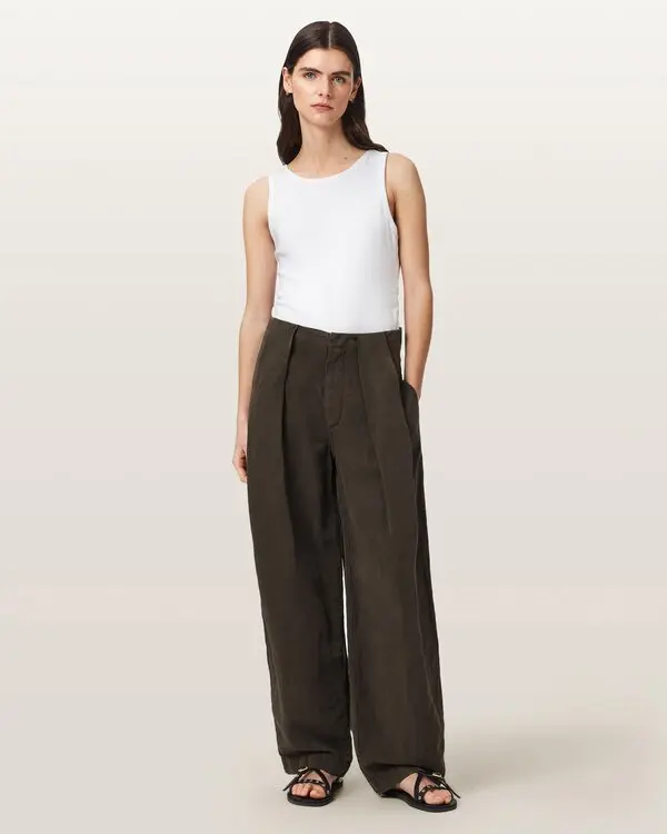 ALLSAINTS Phi Linen-blend Wide Leg Pants - Brown