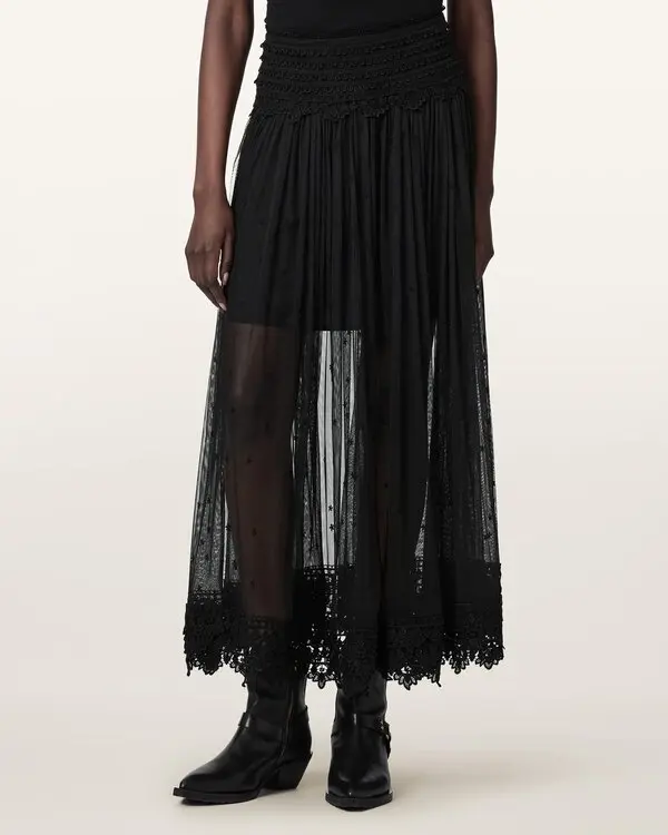 ALLSAINTS Trixie Lace Midi Skirt - Black