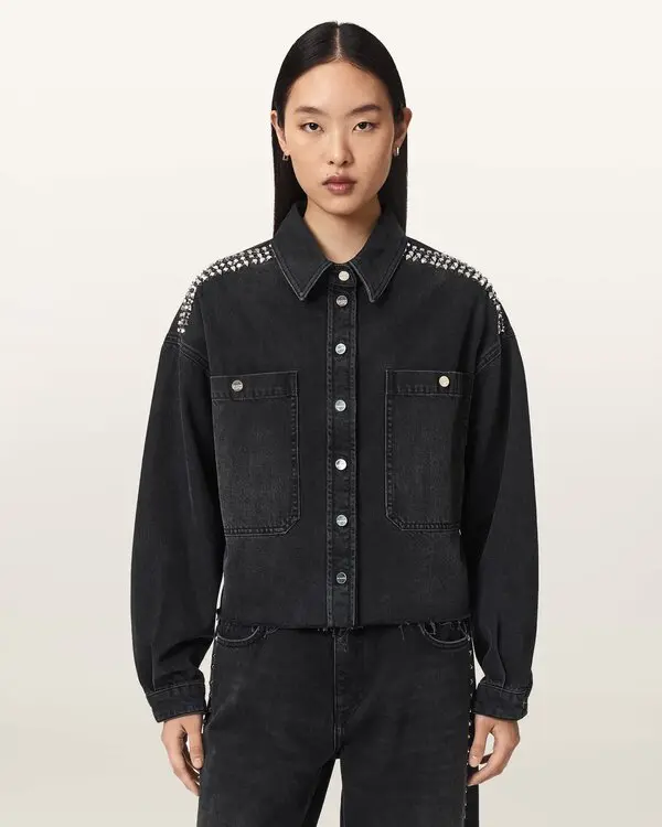 ALLSAINTS Nicky Studded Boxy Denim Jacket