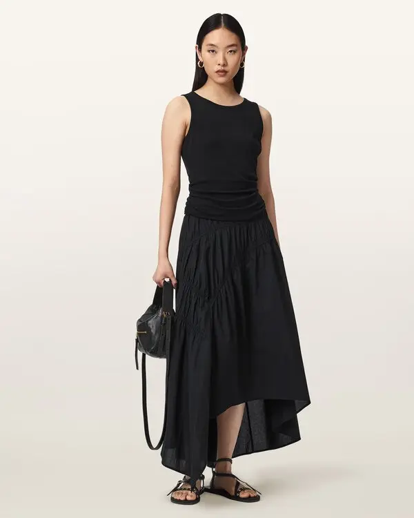 ALLSAINTS Nuria Gathered Maxi Skirt - Black