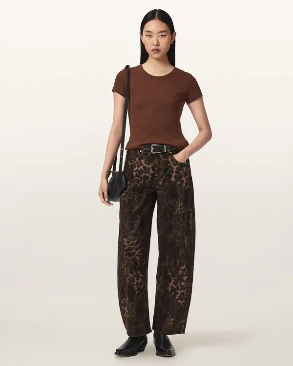ALLSAINTS Sadie Barrel Leg Leopard Print Denim Jeans