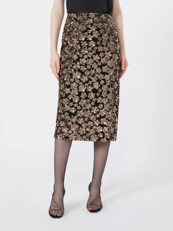 Max Mara Sequinned And Embroidered Tulle Pencil Skirt