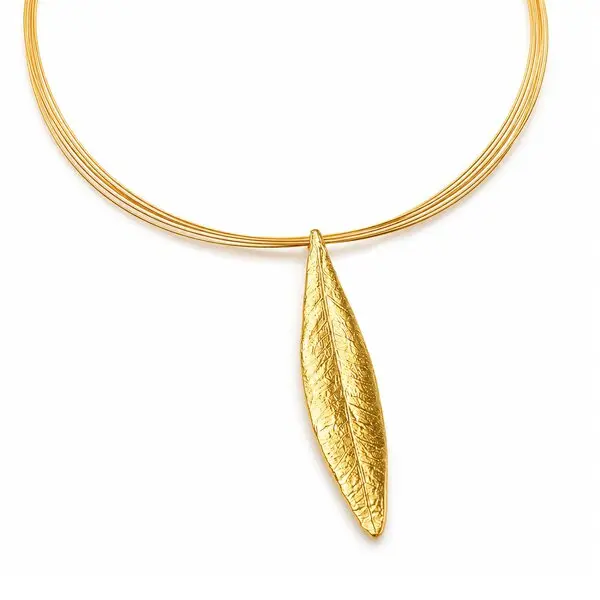 MOTHER NATURE JEWELRY Olive Leaf Pendant Necklace In Plated Brass - Gold