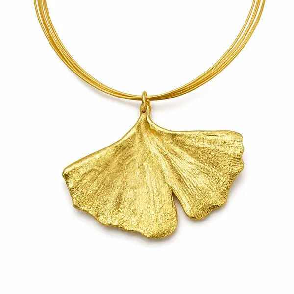 MOTHER NATURE JEWELRY Plated Ginkgo Biloba Leaf Pendant Necklace - Gold