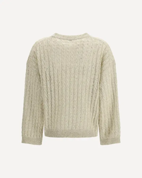 Brunello Cucinelli Dazzling Cable Linen Weater With Openwork Ribbing