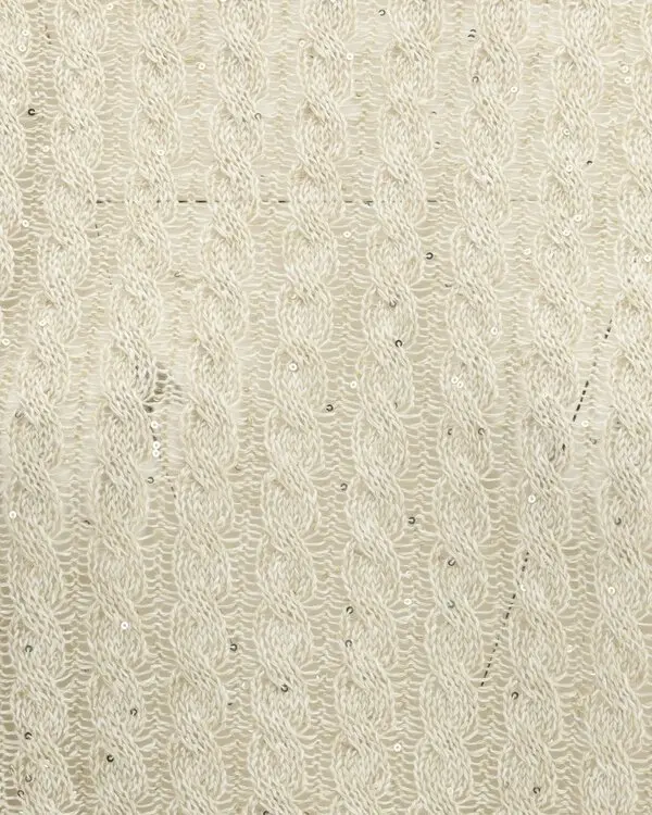 Brunello Cucinelli Dazzling Cable Linen Weater With Openwork Ribbing