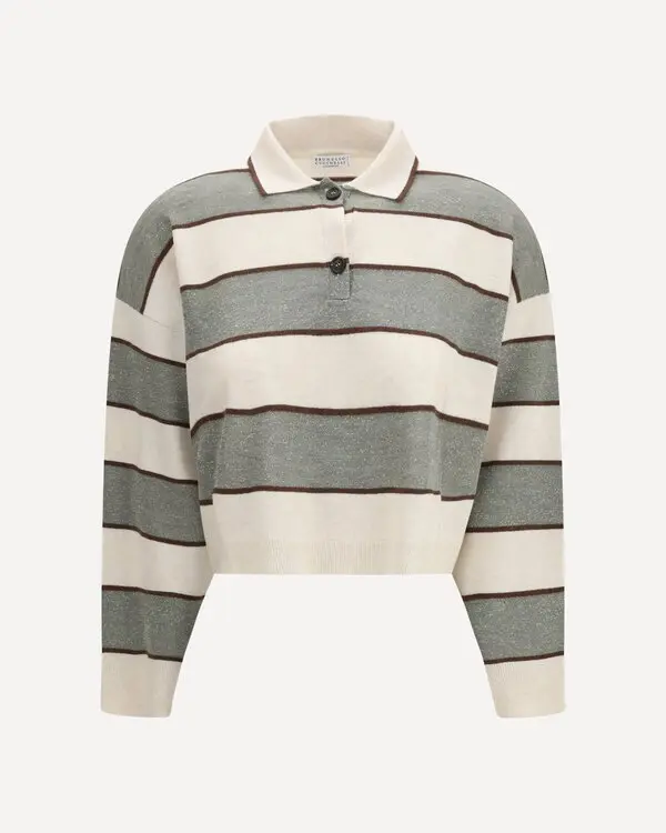 Brunello Cucinelli Poo Crop In Sparking Stripes Knit Femae - Multicolour