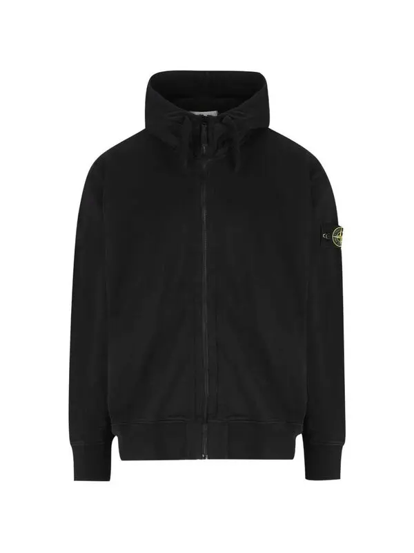 Stone Island Zip-up Hoodie With Logo Appliqu - Black