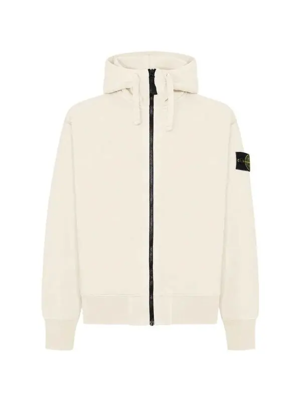 Stone Island Zip-up Hoodie With Logo Appliqu - White
