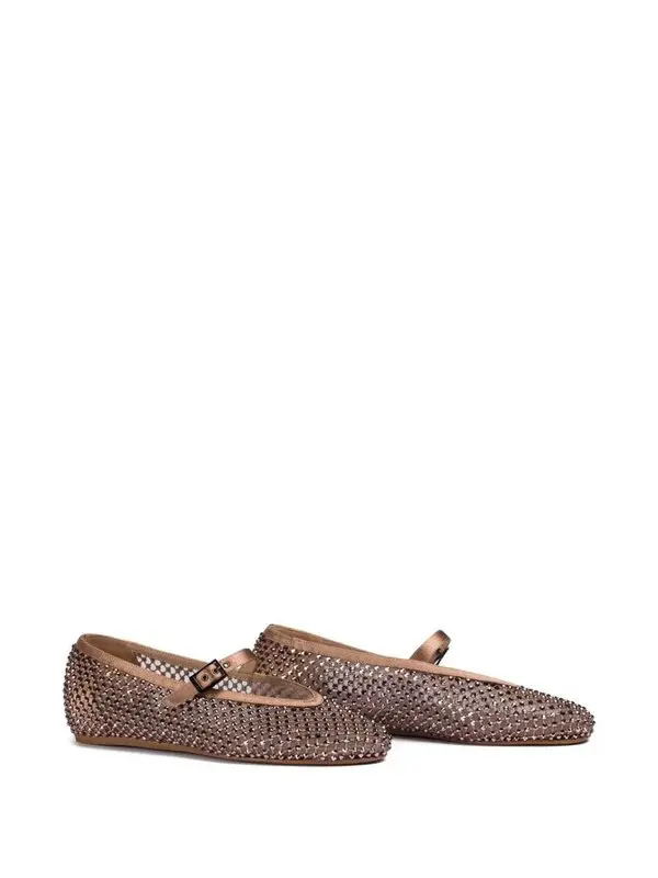 LE SILLA Gildain Satin Ballet Flats With Embellishment - Brown