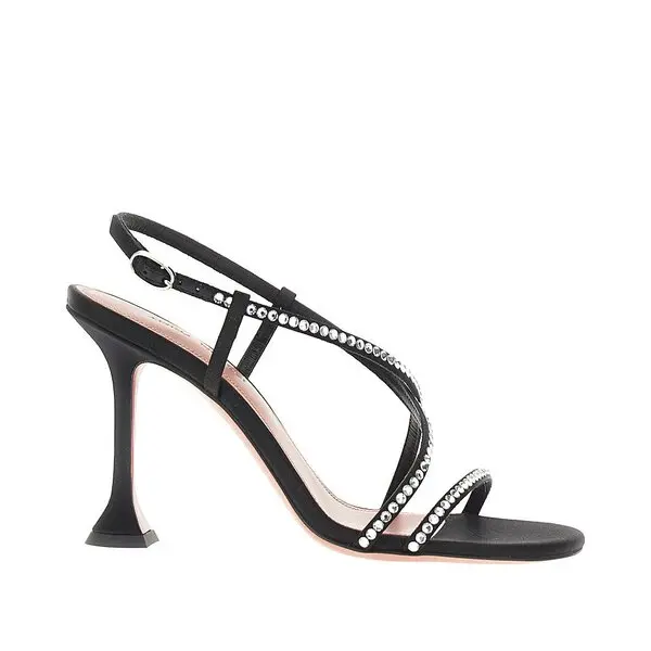Amina Muaddi Sally' Crystal Embellished Satin Sandals - Black