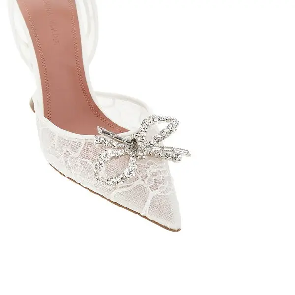 Amina Muaddi Rosie Lace Slingback Pumps With Crystal Buckle