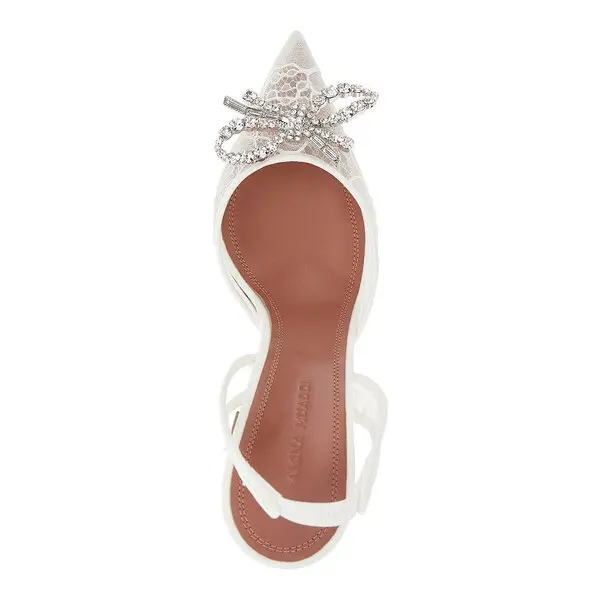 Amina Muaddi Rosie Lace Slingback Pumps With Crystal Buckle