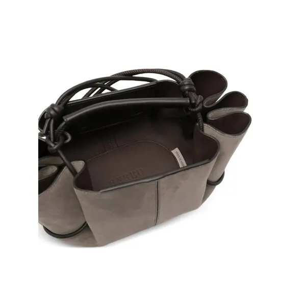 Hereu Suede Tote Bag With Pleated Detail - Gray