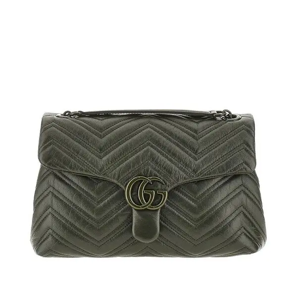 Gucci Matelassé Leather Medium 'gg Marmont' Shoulder Bag - Green