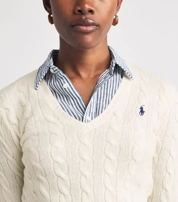 Polo Ralph Lauren Wool-cashmere Cable-knit V-neck Sweater