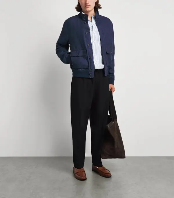 Polo Ralph Lauren Linen Herringbone Bomber Jacket - Navy