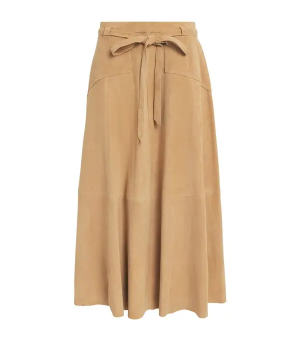 Polo Ralph Lauren Suede Midi Skirt With Tie Waist - Brown