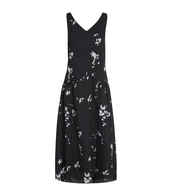 Theory Satin Floral Print V-neck Midi Dress