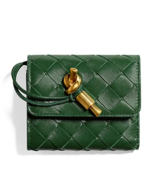 Bottega Veneta Leather Intrecciato Andiamo Trifold Wallet - Green