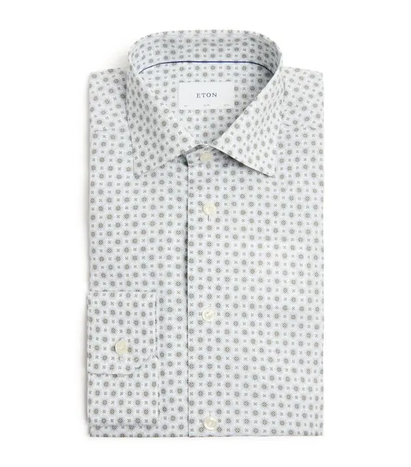Eton Cotton Geometric Print Contemporary Fit Shirt - Beige
