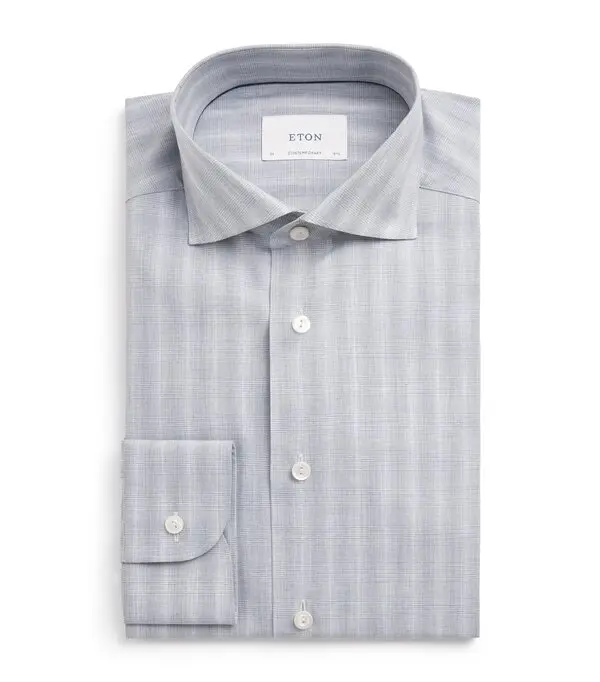 Eton Cotton Mélange Plaid Contemporary Fit Shirt - Grey