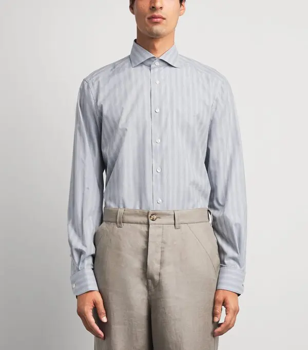 Eton Cotton Mélange Plaid Contemporary Fit Shirt - Grey
