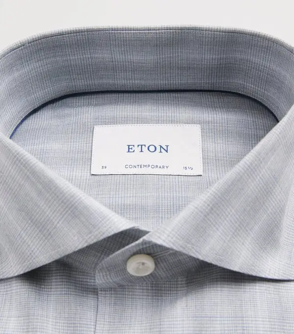 Eton Cotton Mélange Plaid Contemporary Fit Shirt - Grey