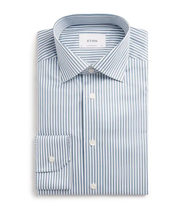 Eton Cotton Stripe Contemporary Fit Shirt - Green